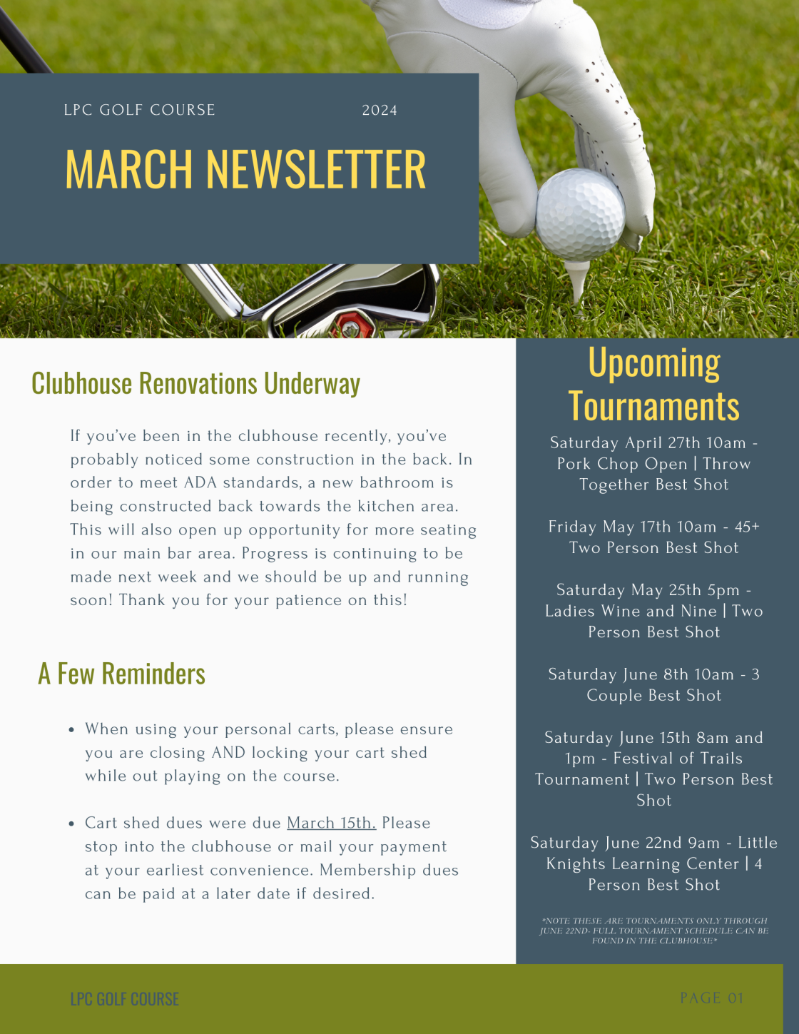 LPC GOLF CLUB- March Newsletter